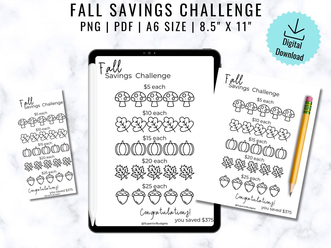 Fall Savings Challenge Savings Challenge Mini Savings Challenge Digital ...