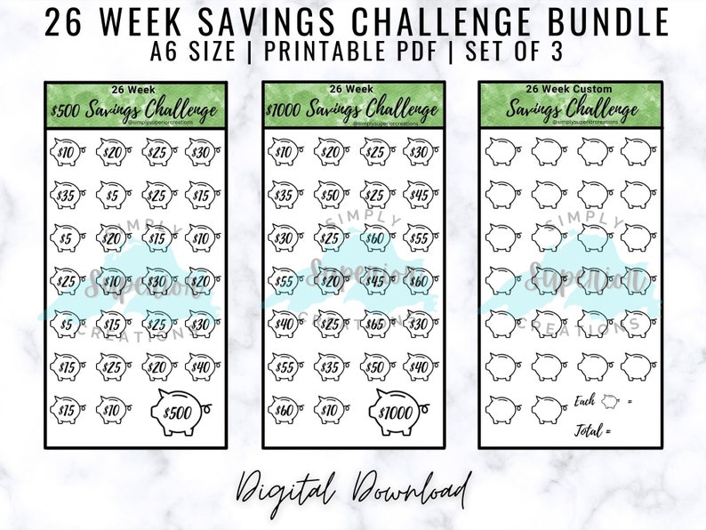 26 Week Savings Challenge Bundle 500 1000 Custom Savings - Etsy