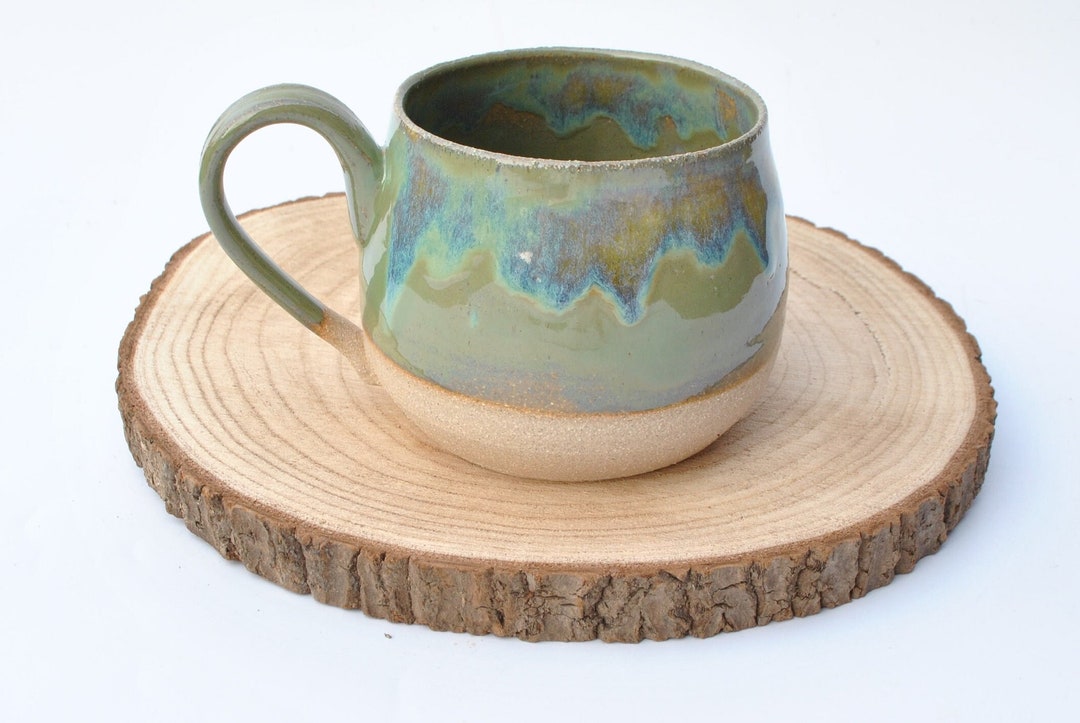 Organic Green Mugs Stoneware Hand Thrown Mug Hand Made Mug Hand Painted ...