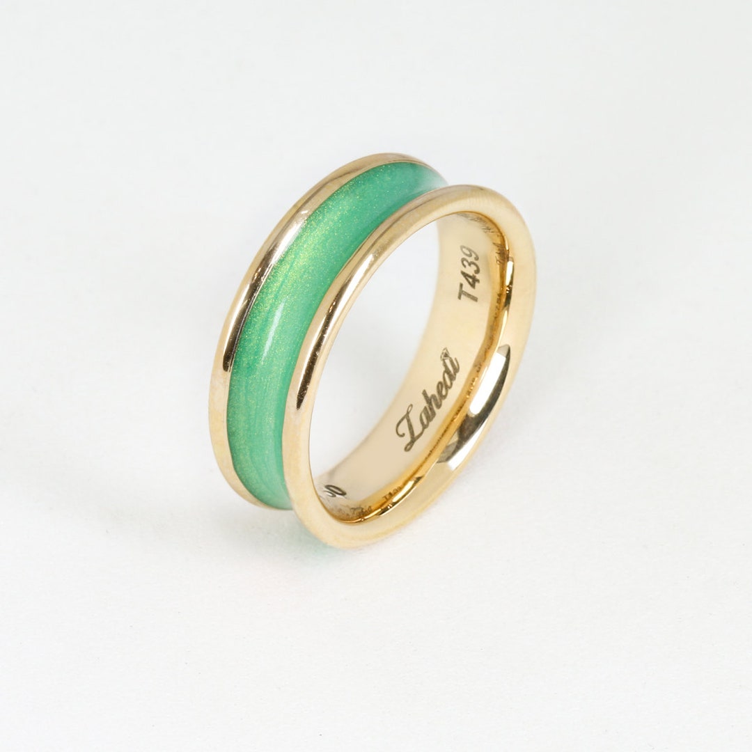 Sea Green Enamel Ring, Gold Enamel Ring, Multi-color Enamel Ring, Gold Enamel Band, Minimal Ring ...