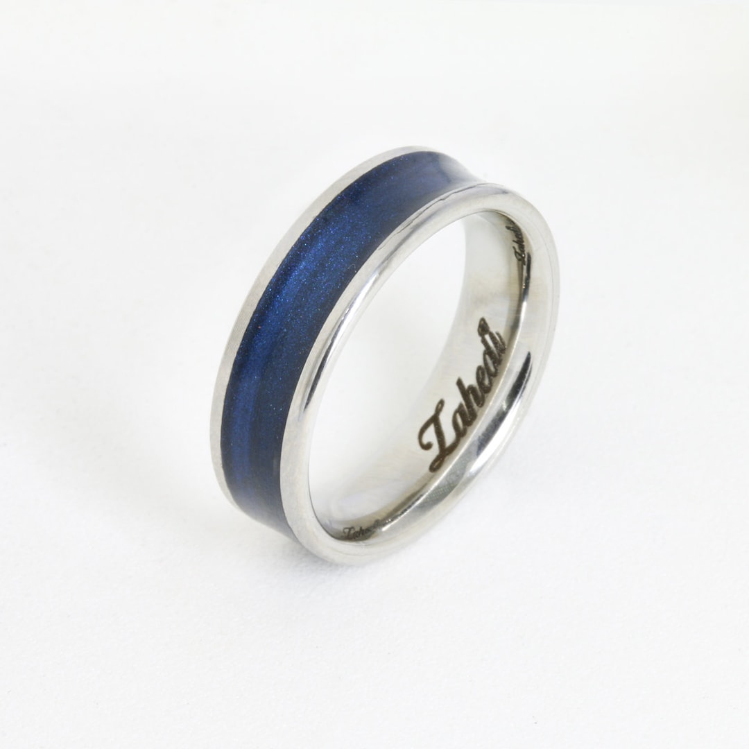 Navy Blue Enamel Ring, Tungsten Enamel Ring, Multi-color Enamel Band ...