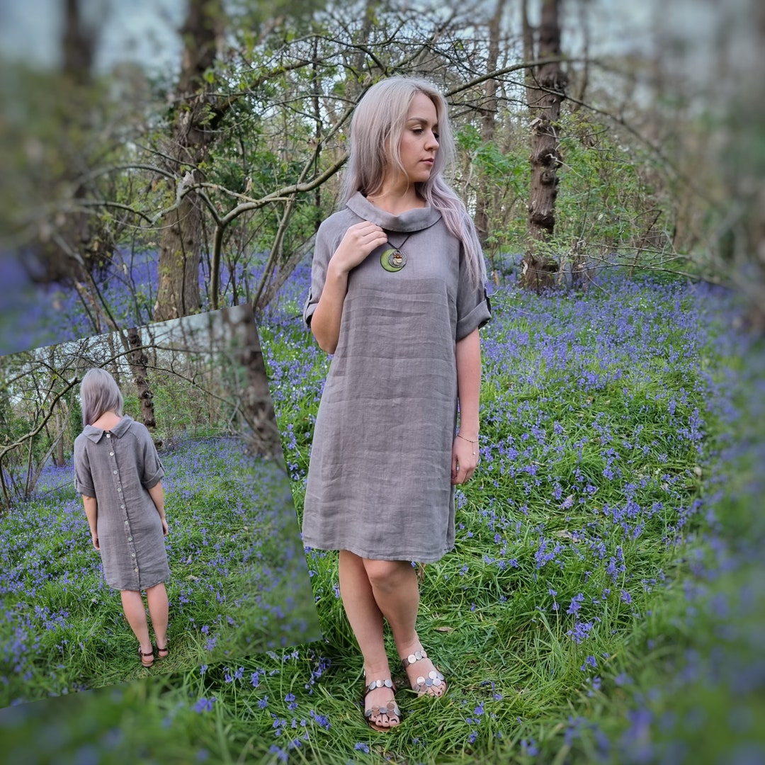 Linen Dress /plus Size Organic Linen Dress /linen Tunic Dress / Knee ...