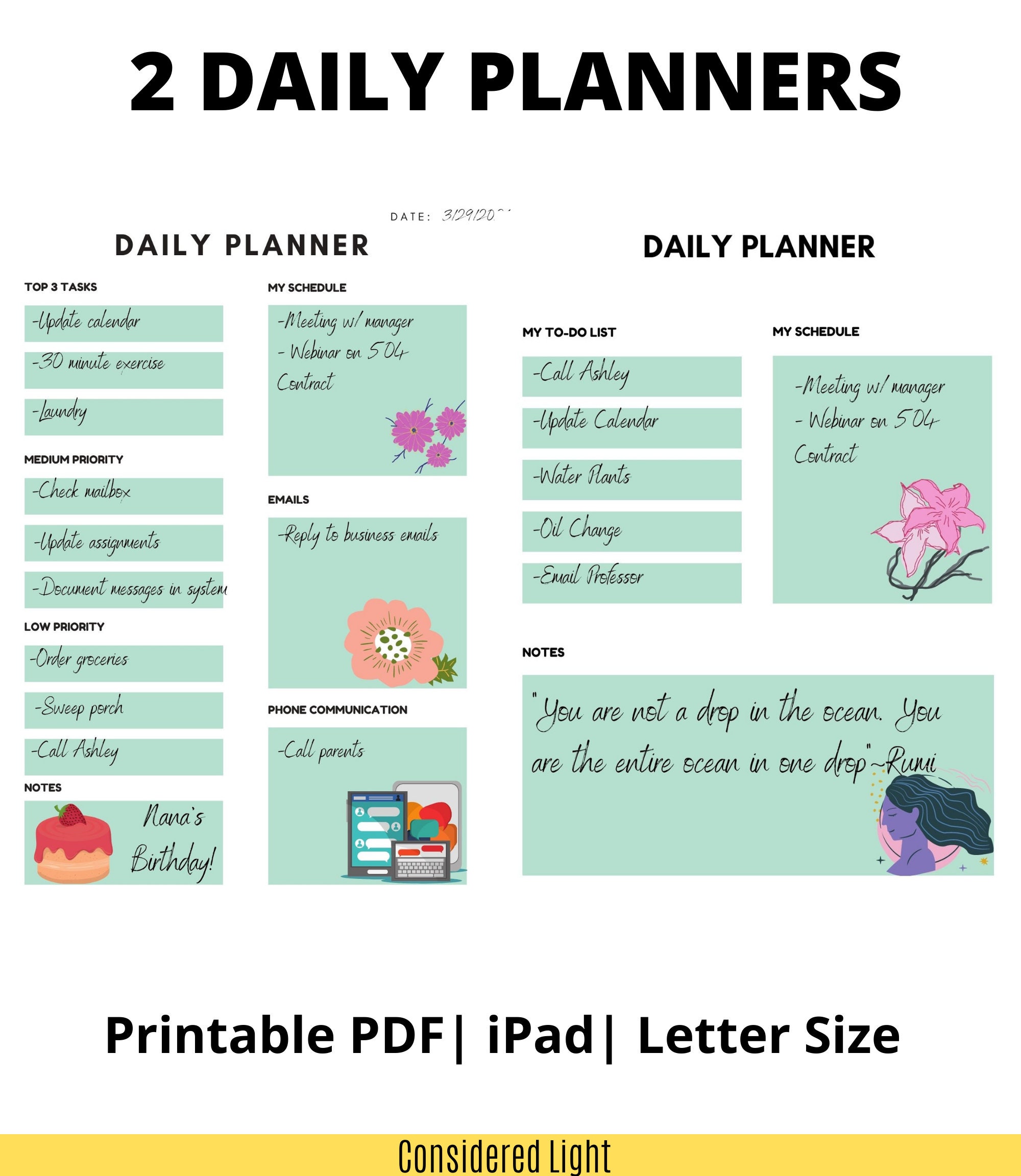 Buy Daily Planner Digital Planner Daily Schedule Meeting Notes Doodle ...