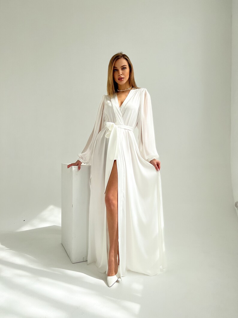 Bridal Robe Long Luxury Bridal Robe Pearl Bride Robe Wedding - Etsy