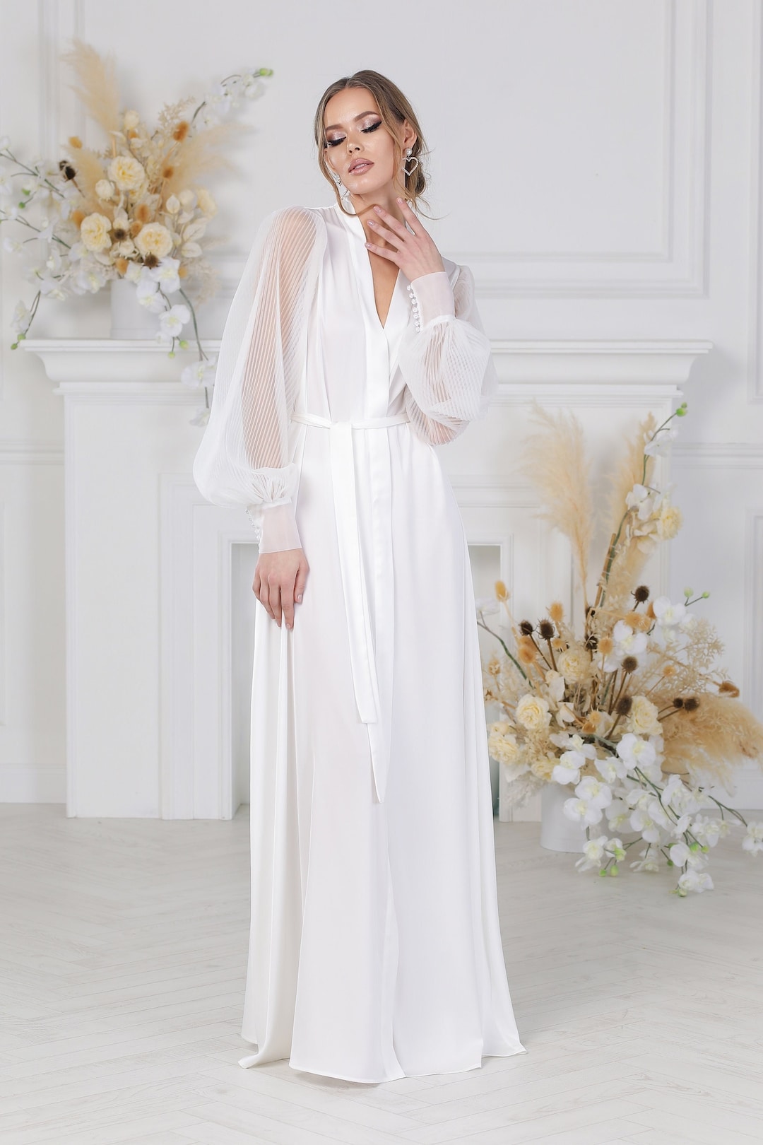 Long Bridal Robe / Bridal Robe for Bride / White Bride Robe / Wedding ...