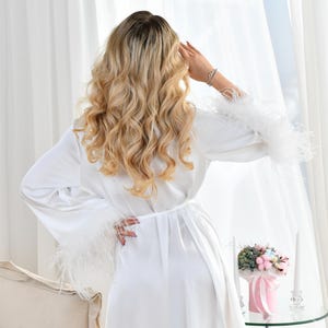 Bridal Feathers Robe, Satin Nightgown and Robe Set, Bridal Lingerie ...