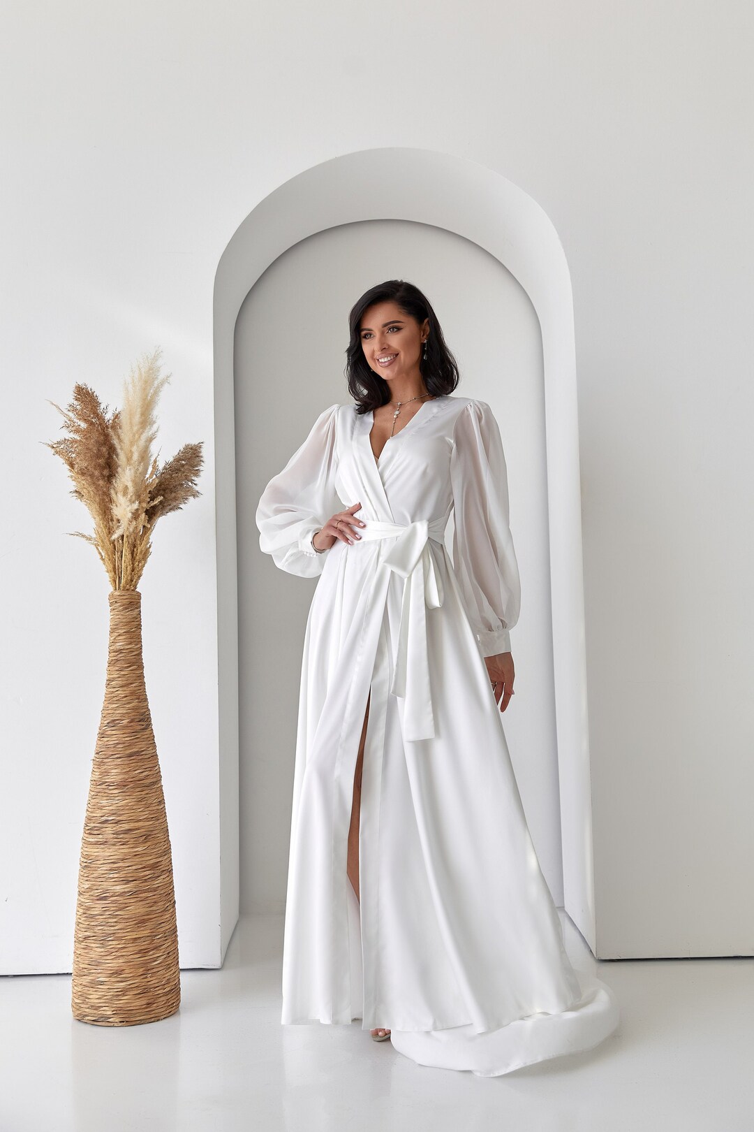 White Bridal Robe Long Robe for Bride Bridesmaid Gift Bridal Robe Long ...