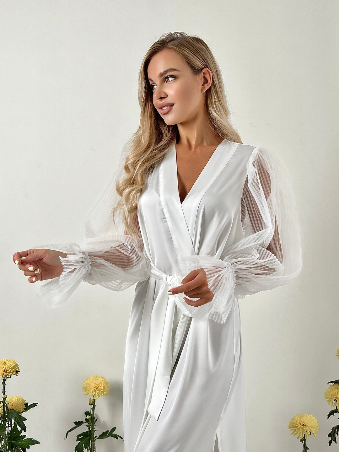 Bride Robe for Wedding Day White Robe for Bride White Dressing Gown ...