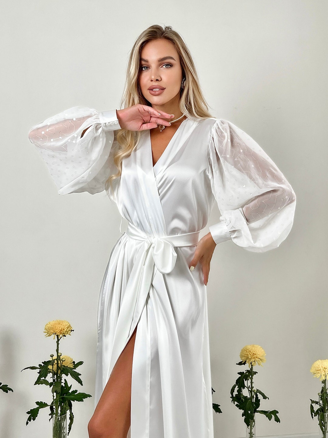 Luxury Bridal Robe Bride Robe Silk Wedding Day Boudoir Robe Pearl Robe ...
