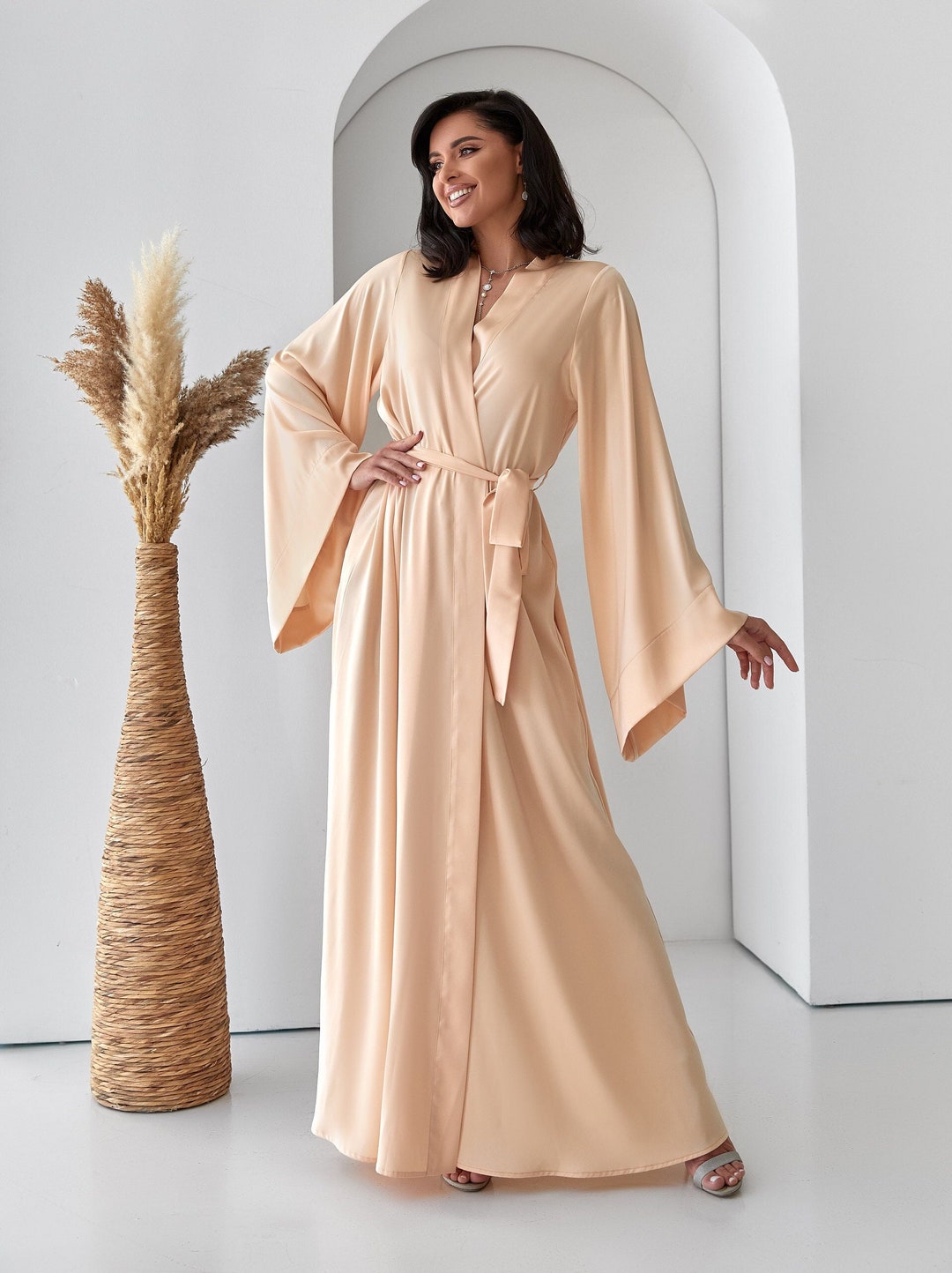 Long Silk Robe Bridesmaid Robes Long Bridal Robe Dressing Gown Wedding ...