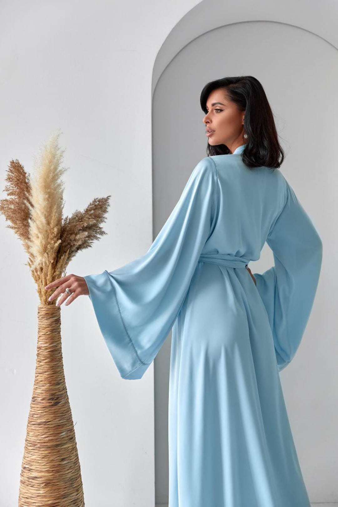Long Silk Robe Kimono Robe Women Ankle Length Robe Long Satin Robe ...