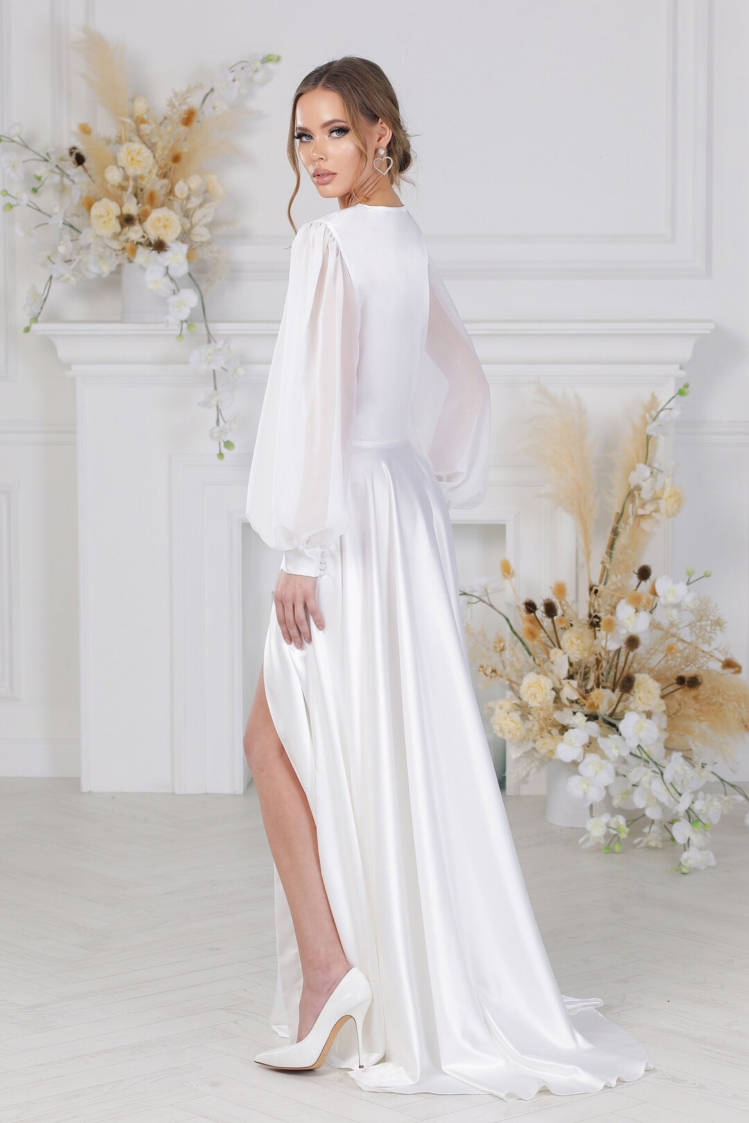 White Bridal Robe Bride Getting Ready Robe Bridal Robe Long With Train ...