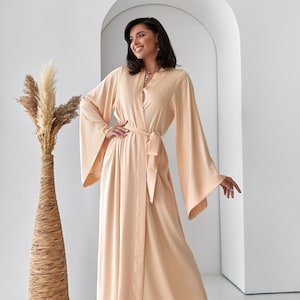 Long Silk Robe, Floor Length Robe, Kimono Robe Women, Ankle Length Robe ...