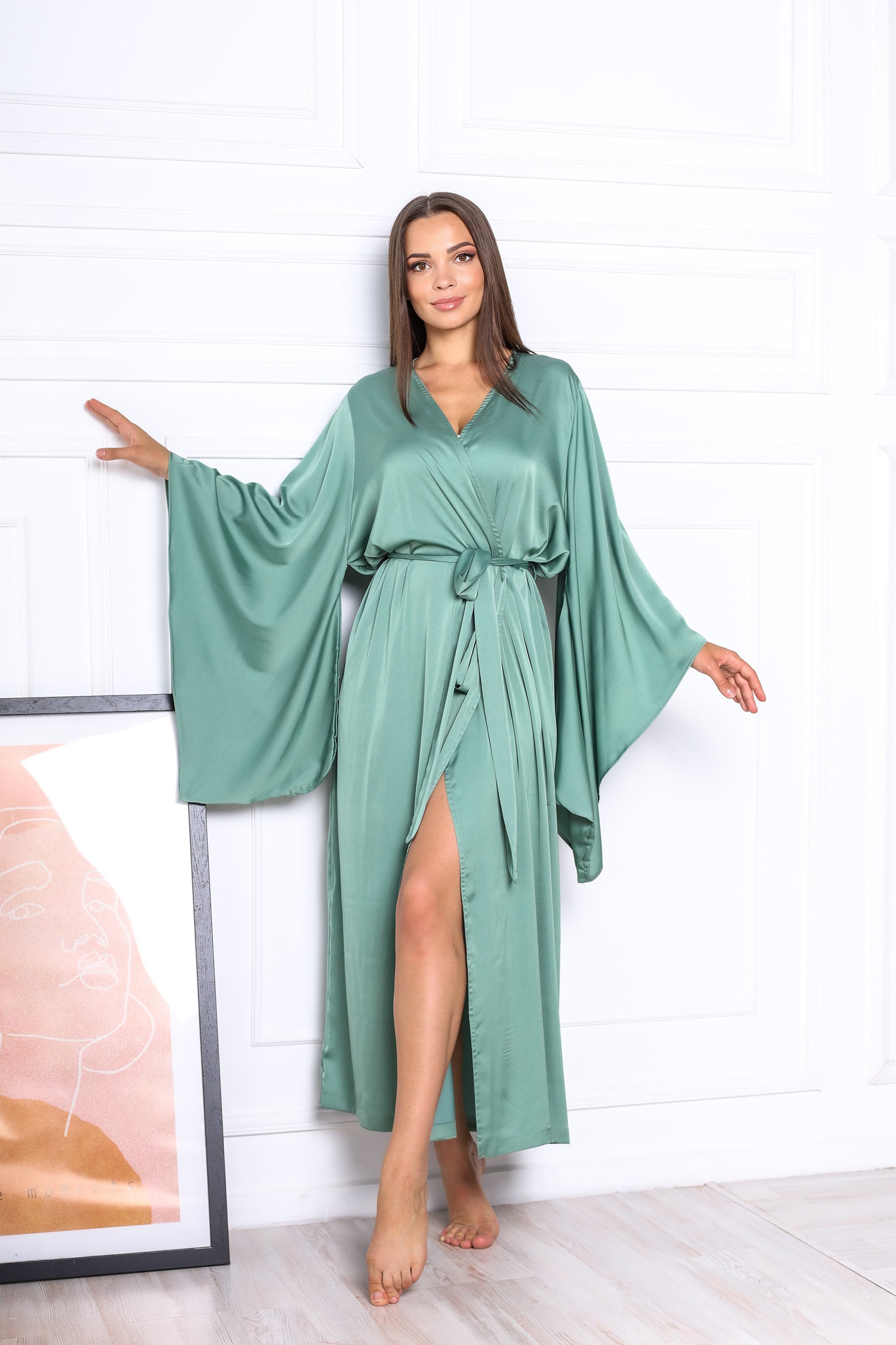 Kimono Silk Robe Long Sleeve Robe Silk Kimono Sleeves Long | Etsy