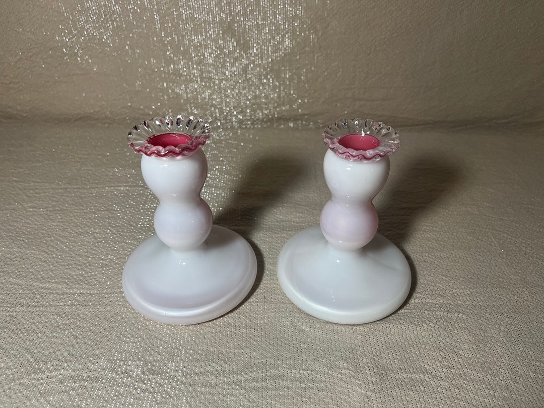 Fenton Peach Crest Candlestick Holders - Pair - Etsy
