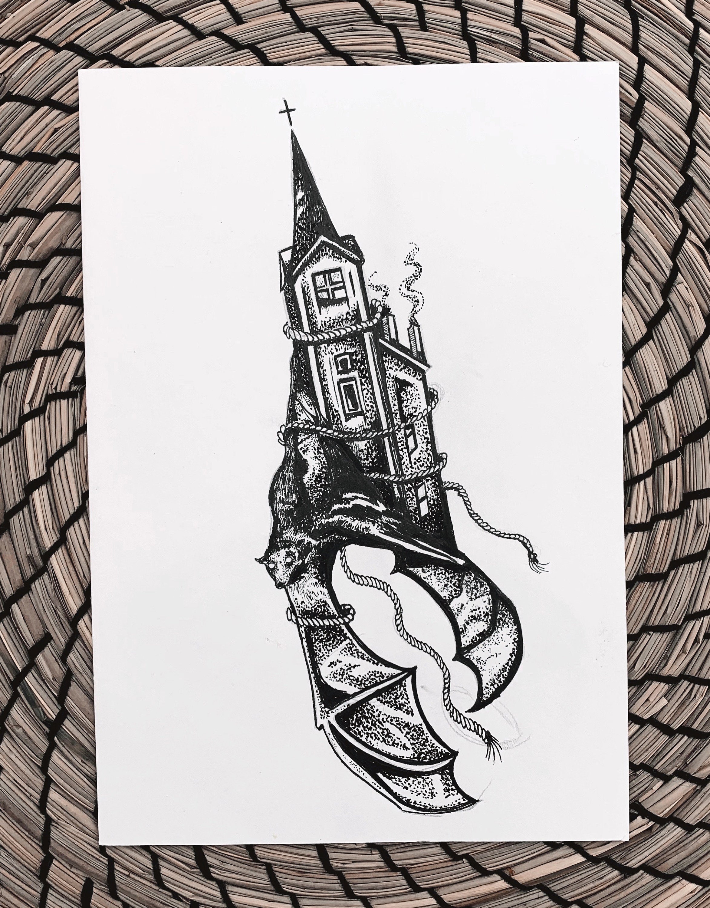 A5 bat flying bat dotwork gothic blackwork | Etsy