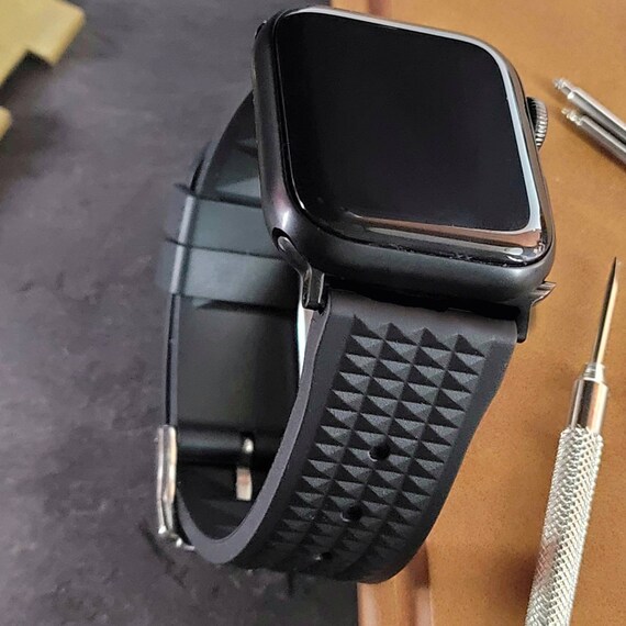Black Waffle Silicone Rubber Watch Strap for Apple Watch - Etsy