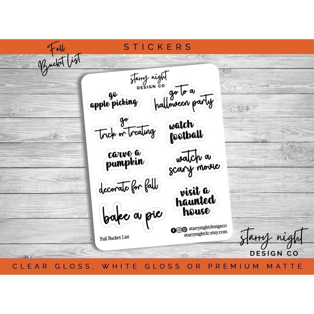 Fall Bucket List Sticker Sheet for Planners, Bullet Journals With or ...