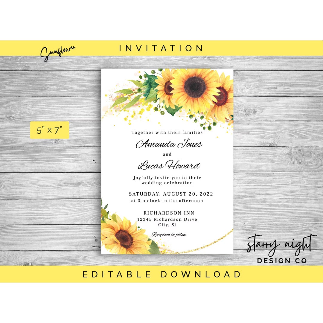 Sunflower Invitation, Editable Instant Download Template, Jettemplate ...