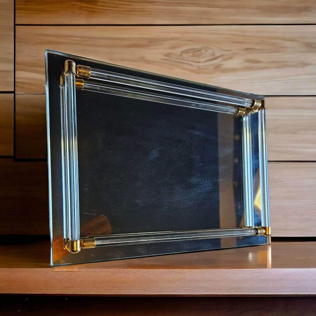 Vintage Mirrored Vanity Tray With Glass Handles - Etsy