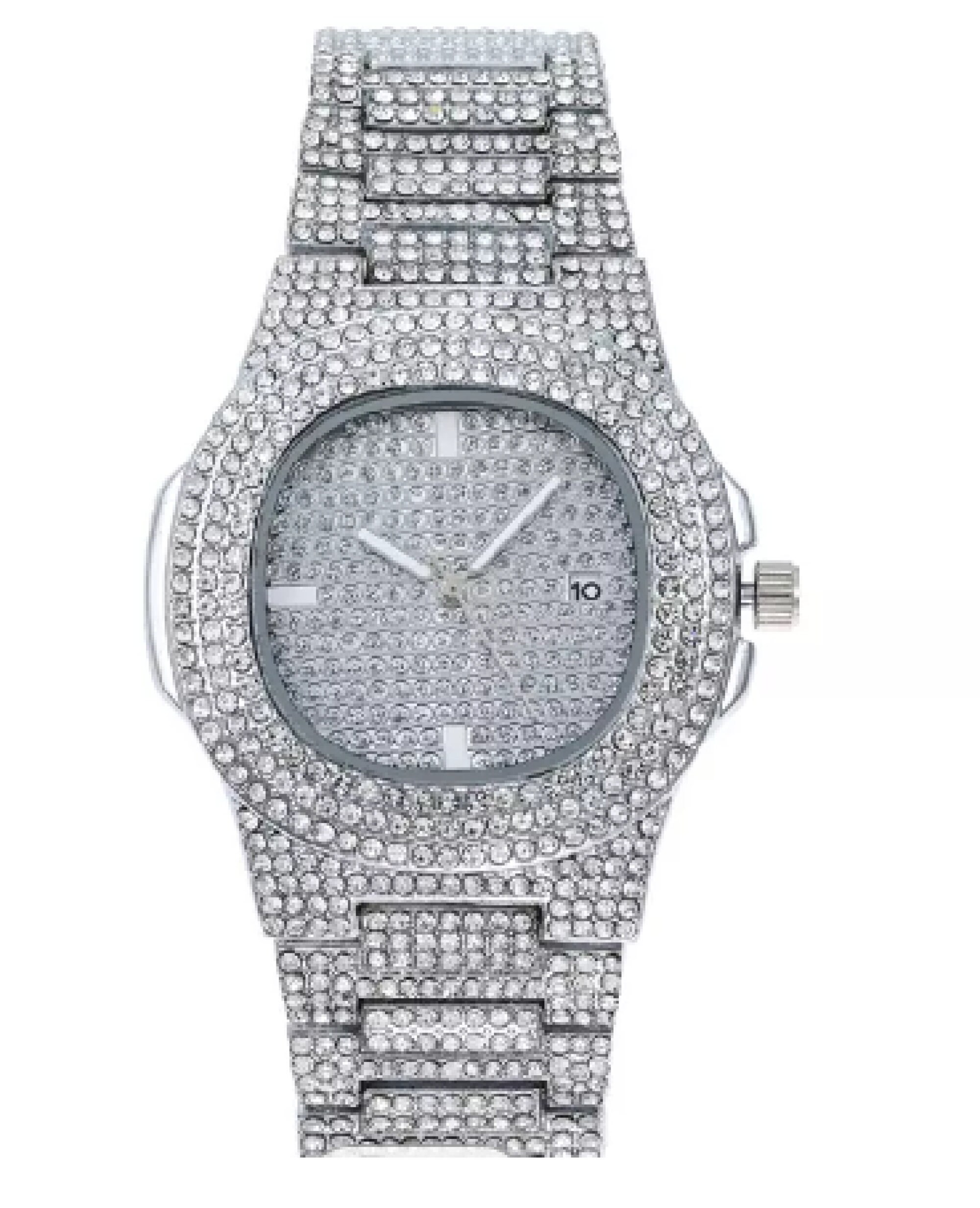 Square Face Quartz Hiphop Iced-out Watch for Men Silver - Etsy