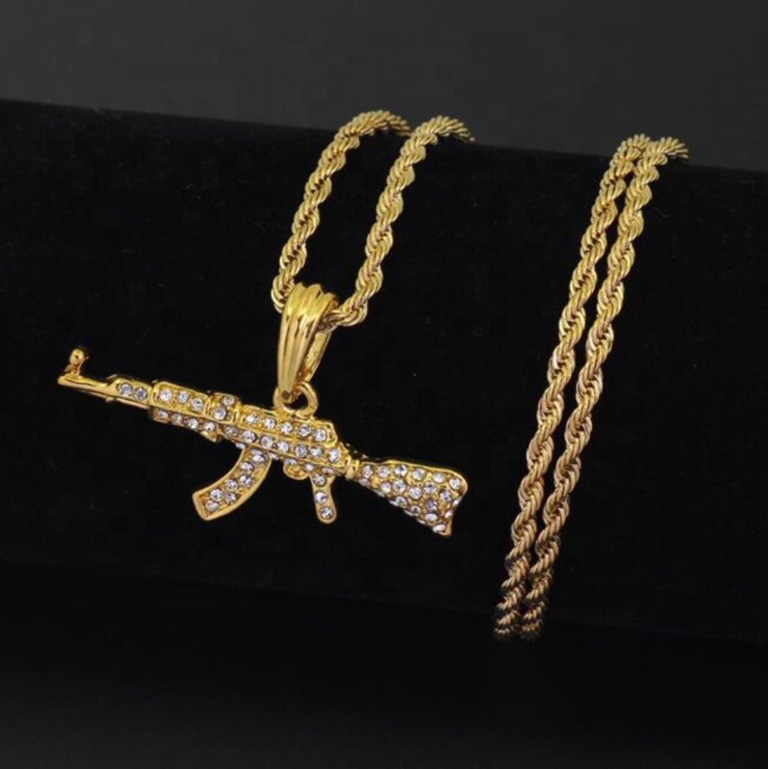 Fashion Alloy Gun Chain Necklace Rhinestone Hip Hop Style - Etsy