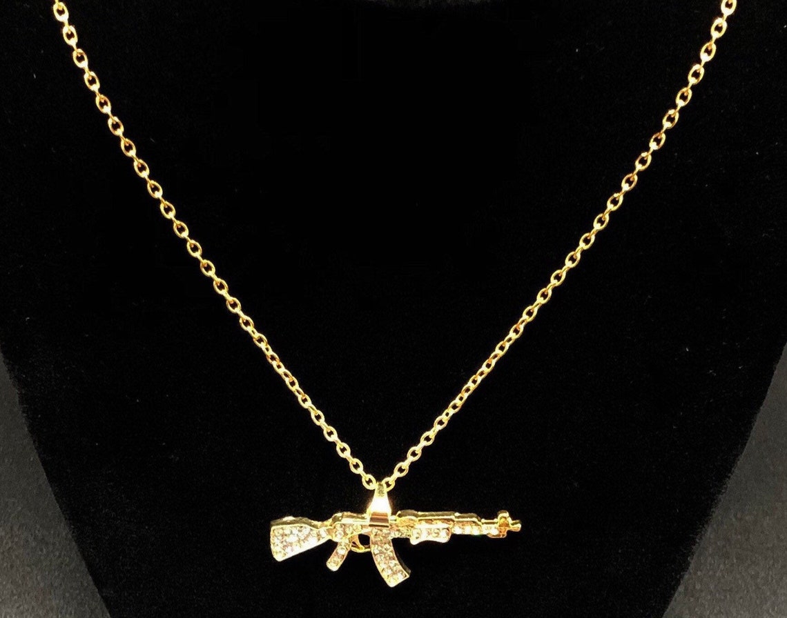 Fashion Alloy Gun Chain Necklace Rhinestone Hip Hop Style | Etsy