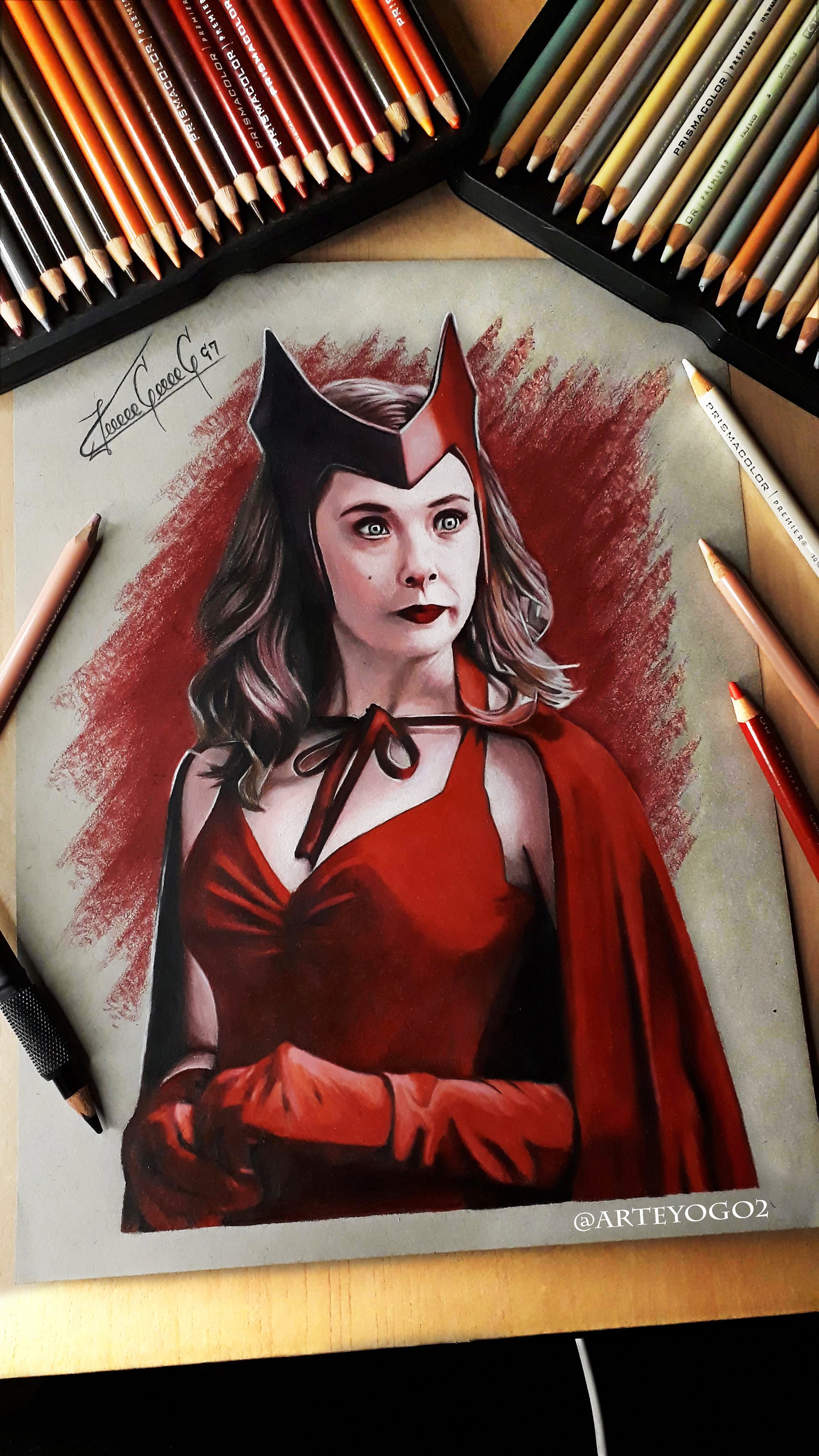 Scarlet Witch Drawing MARVEL wanda Maximoff ORIGINAL - Etsy UK