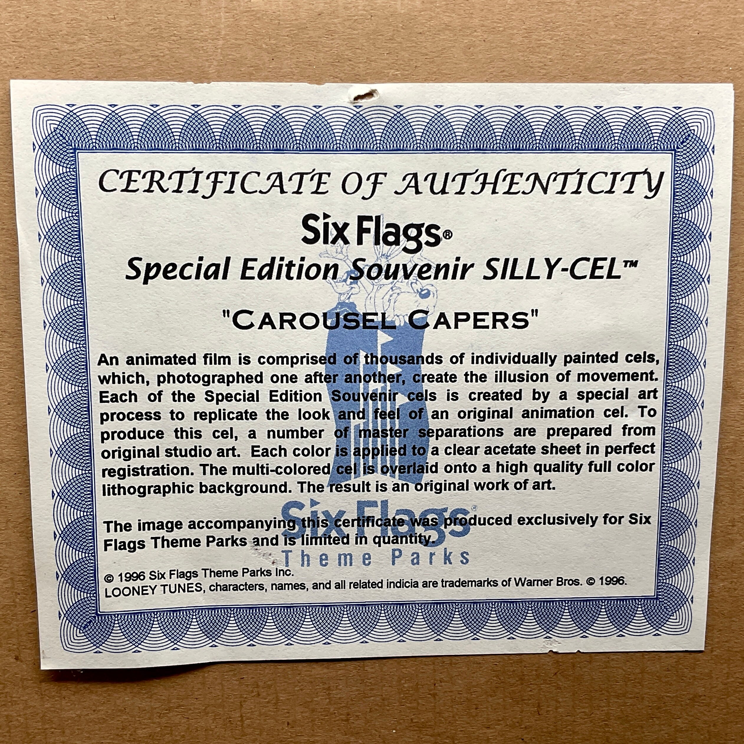 Looney Toons Silly-cel Carousel Capers Framed Six Flags W/coa - Etsy
