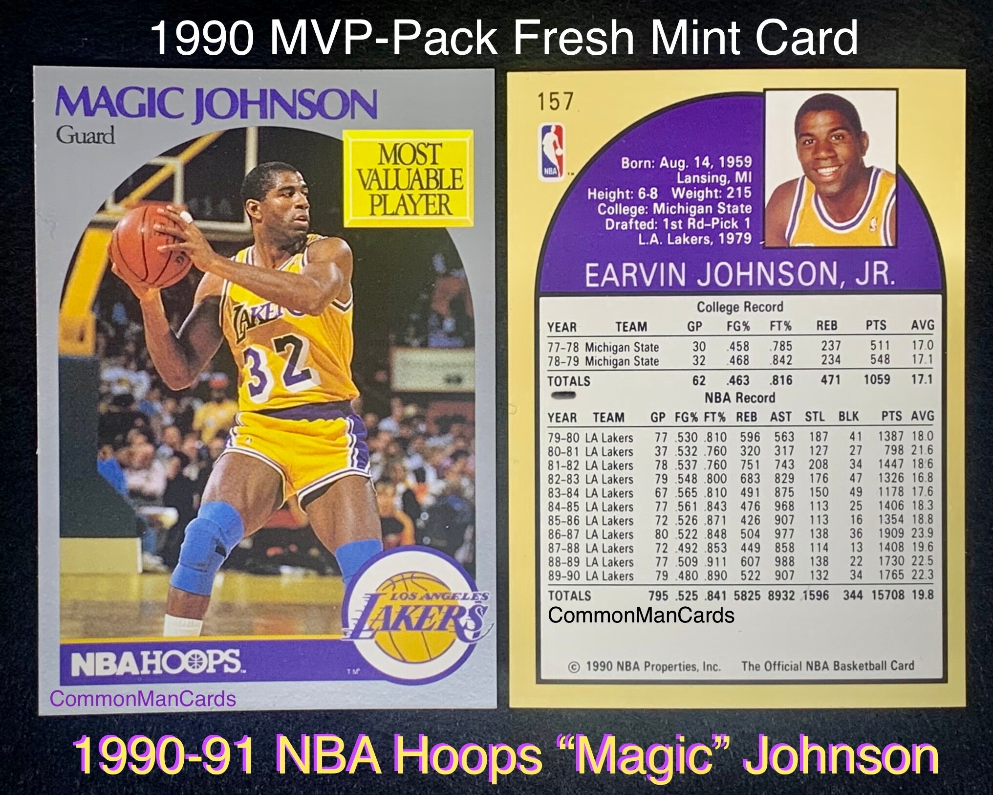 1990-91 NBA Hoops Earvin magic Johnson Basketball Mvp Card157 Mint ...
