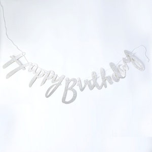 Silver Birthday Banner, Happy Birthday Letter Banner, Frosted Birthday ...