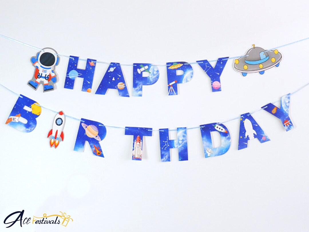 Colorful Cartoon Birthday Banner, Science Space Birthday Party Banner ...