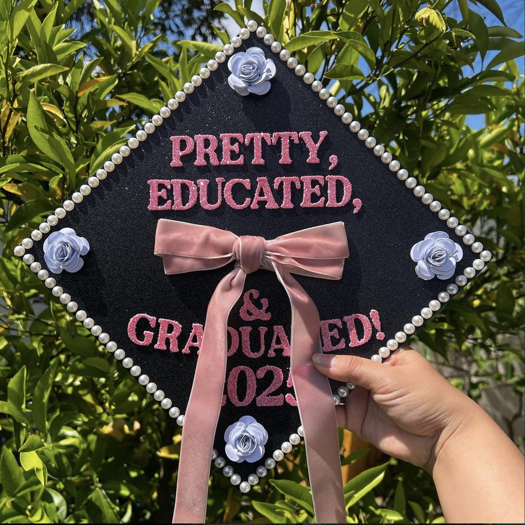 Graduation Cap Topper, Pretty, Educated, and Graduated, Custom ...