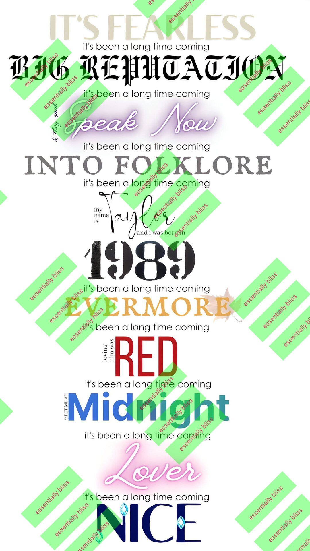Eras Tour Album List Jpeg/png/the Eras Tour 2023 - Etsy