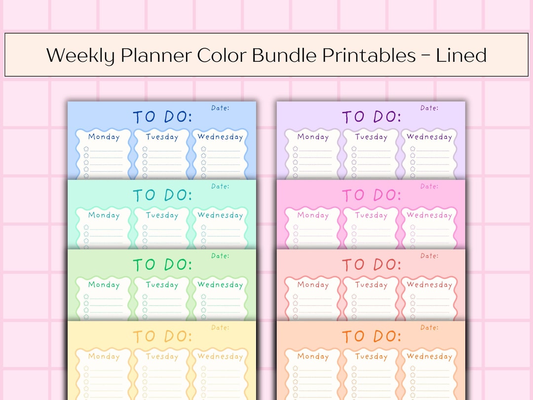 Colorful Lined Weekly Planner Printable Bundle - to Do List for ...