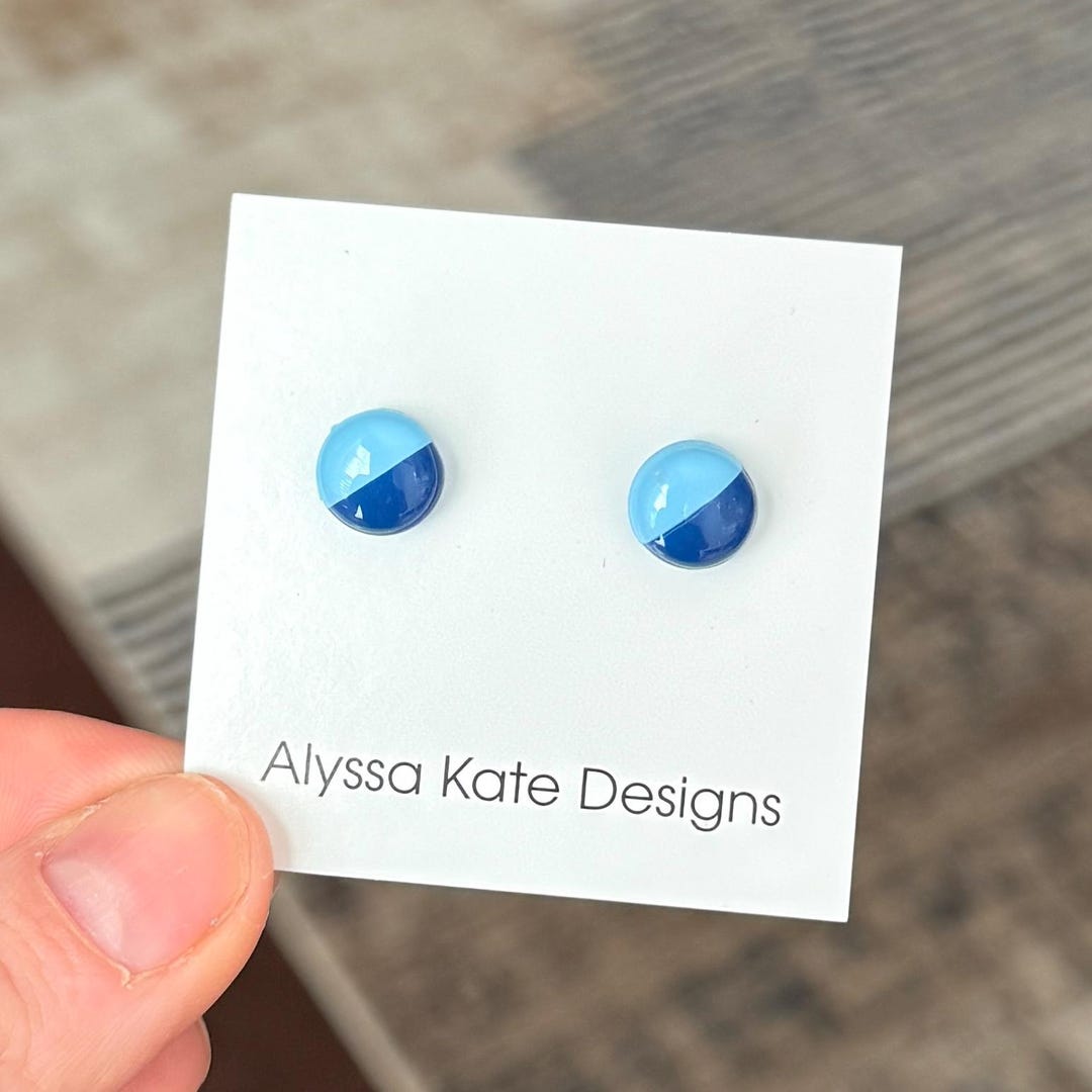 Light Blue & Navy Stud Earrings | Game Day Colors | Handmade Polymer ...