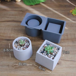 Concrete 10 Inch Rectangle Round Square Flower Pot Mold Silicone Plaster Potted Holder Mold ...