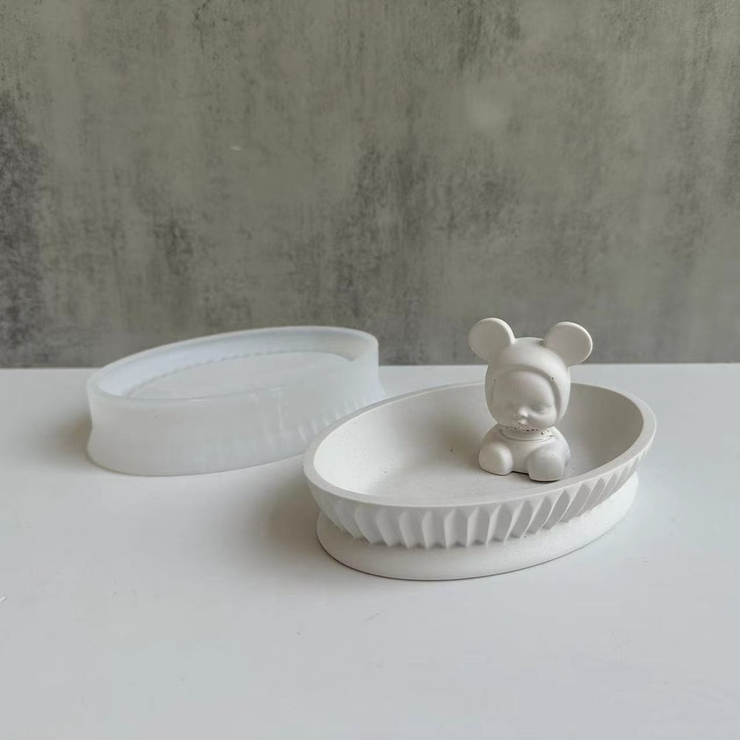 Oval Stripe Storage Plate Silicone Mold Jewelry Storage Plate Plaster ...