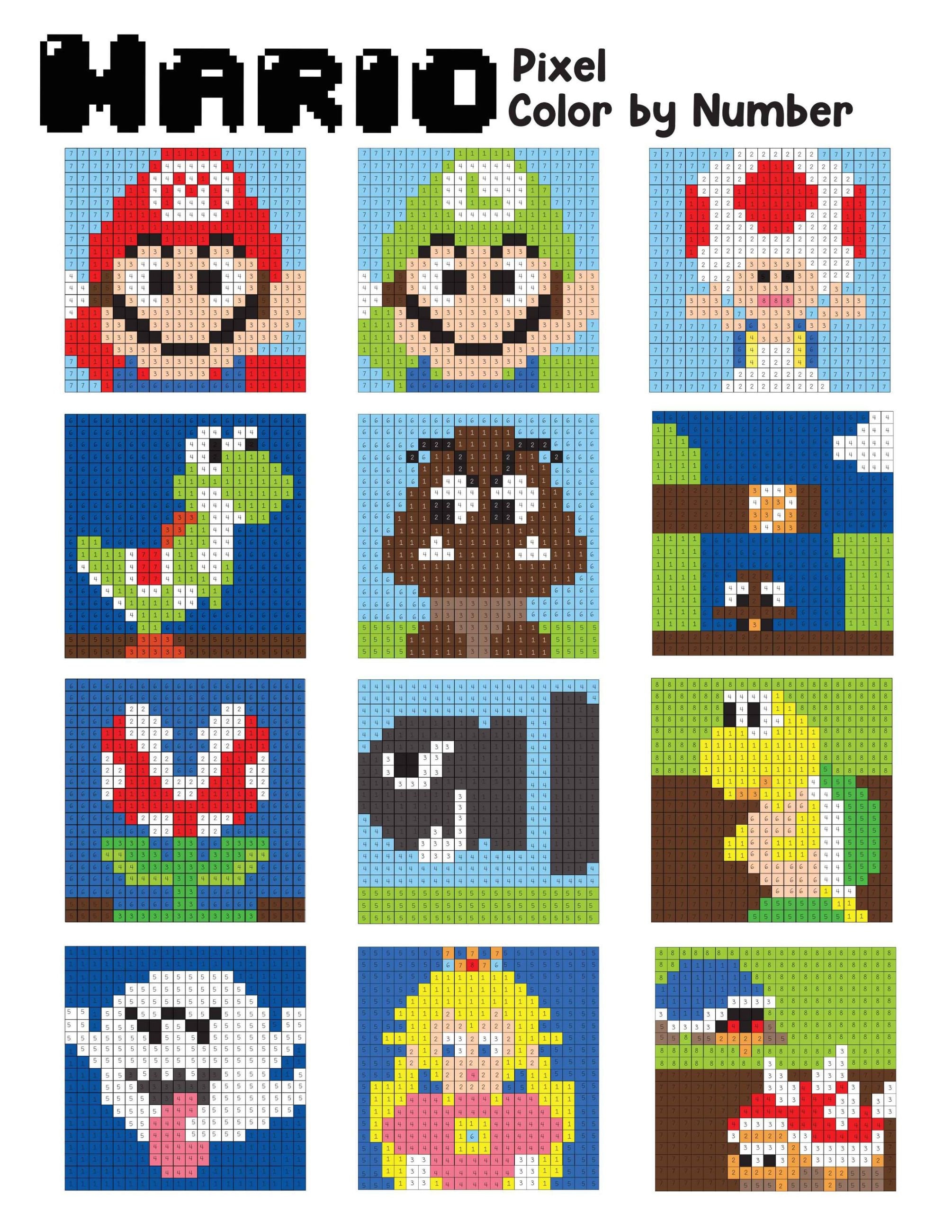 Super Mario Bros Coloring Pages | Color by Number | Pixel Art for Kids ...