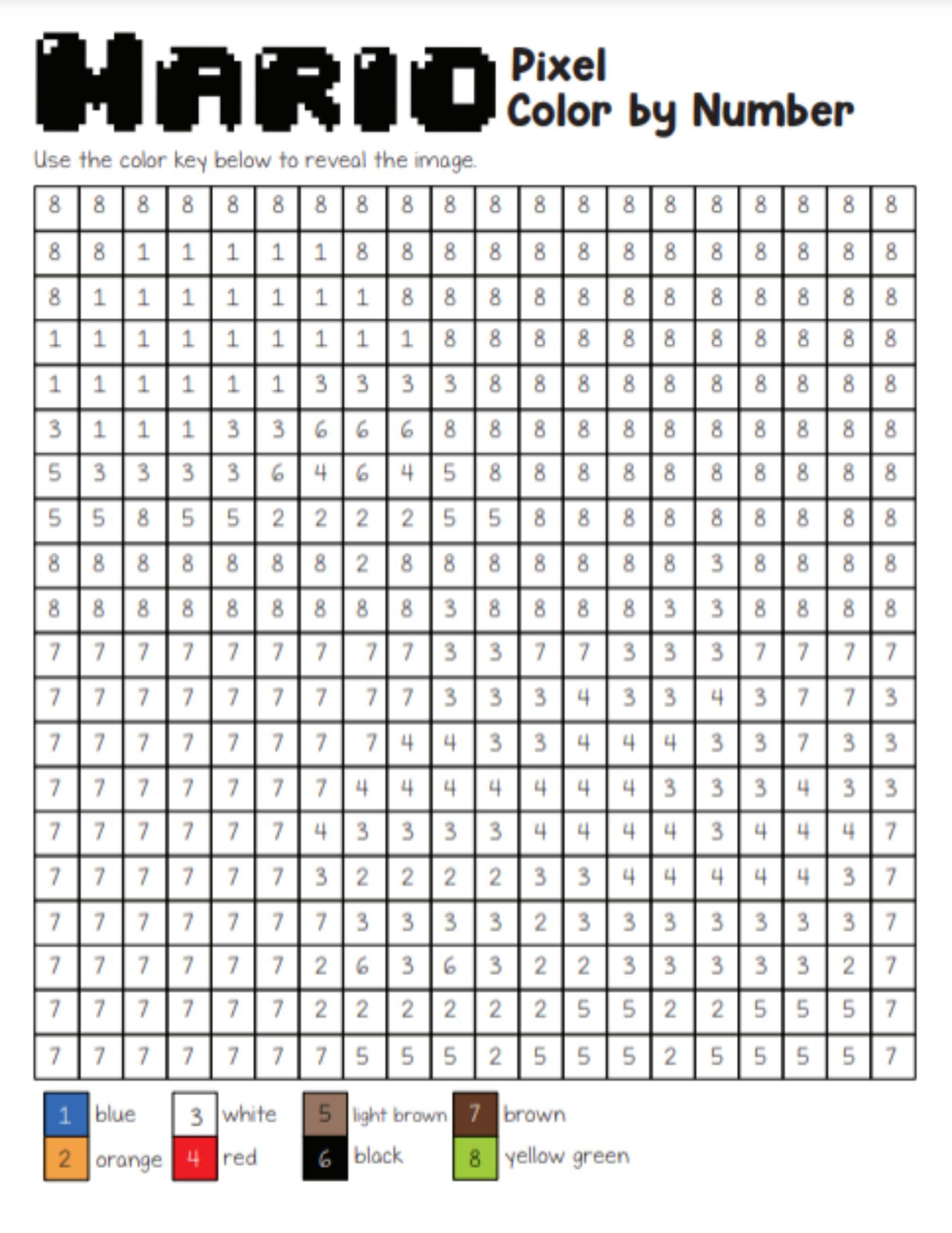 Super Mario Bros Coloring Pages | Color by Number | Pixel Art for Kids ...