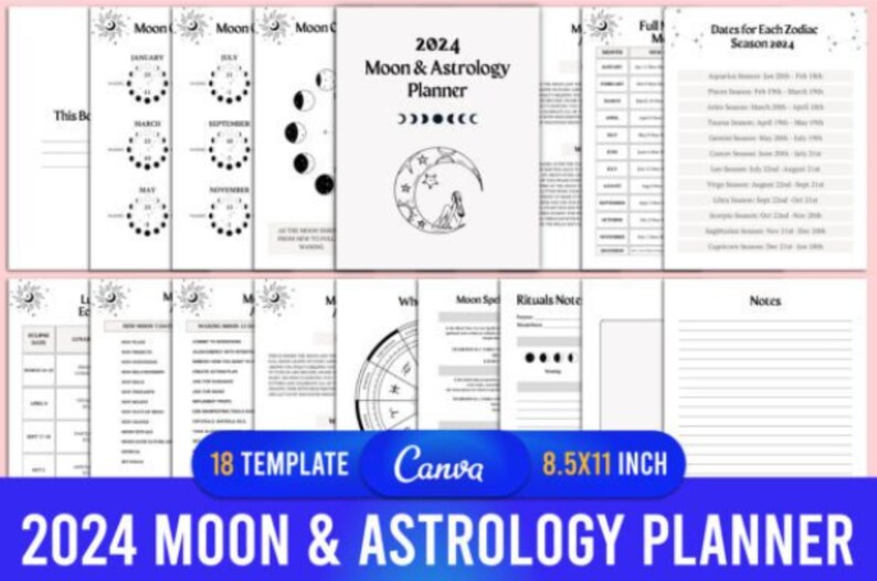 Editable Canva Moon and Astrology 2024 Planner Printable Template ...