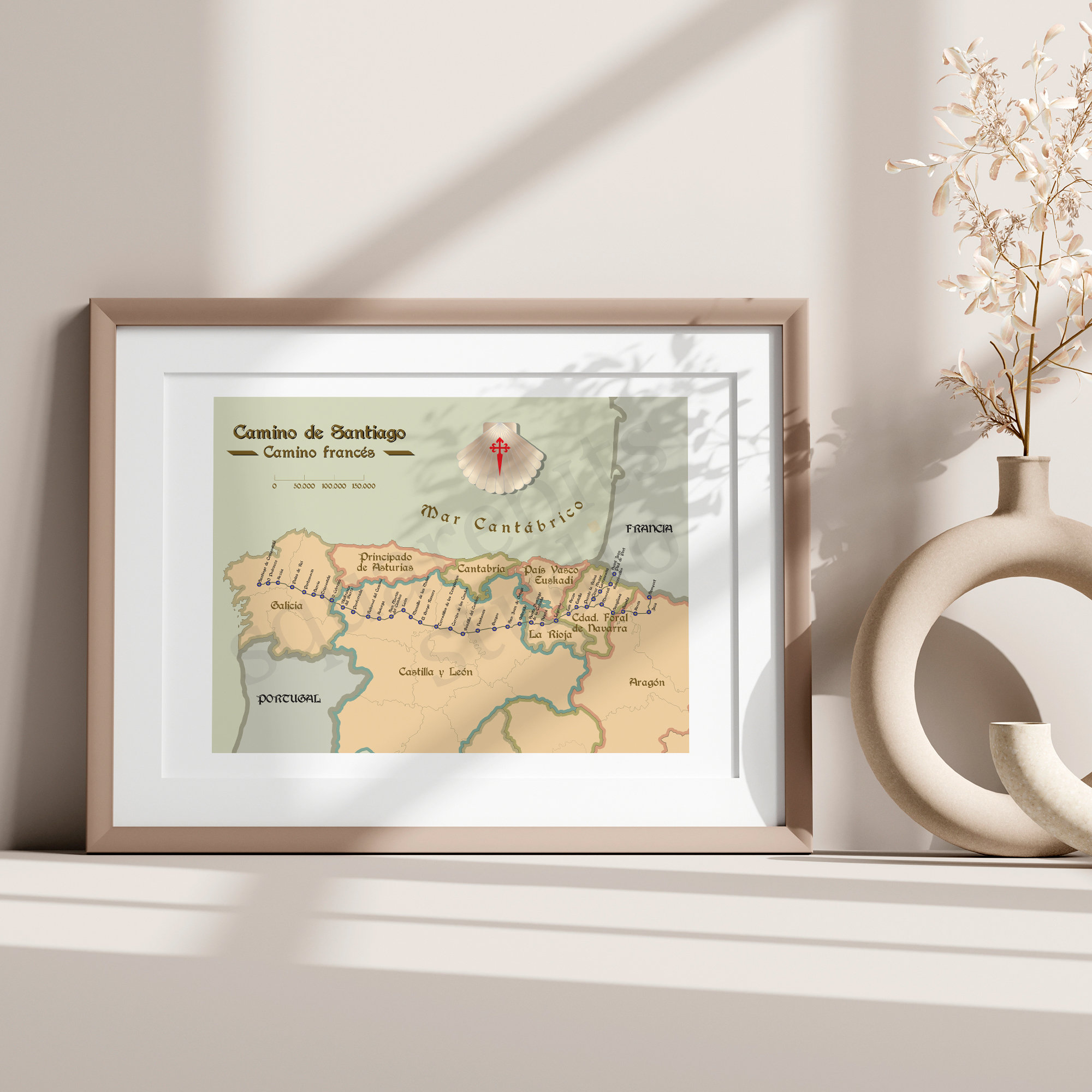 Camino De Santiago Map - the French Way | Home Decor Digital Download ...
