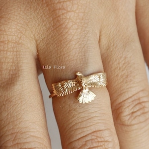 Full Eagle or Hawk Brass Ring, Flying, Delicate Gold Plated, Spread ...