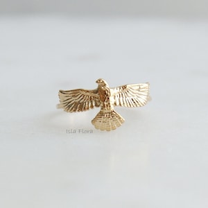Full Eagle or Hawk Brass Ring, Flying, Delicate Gold Plated, Spread ...
