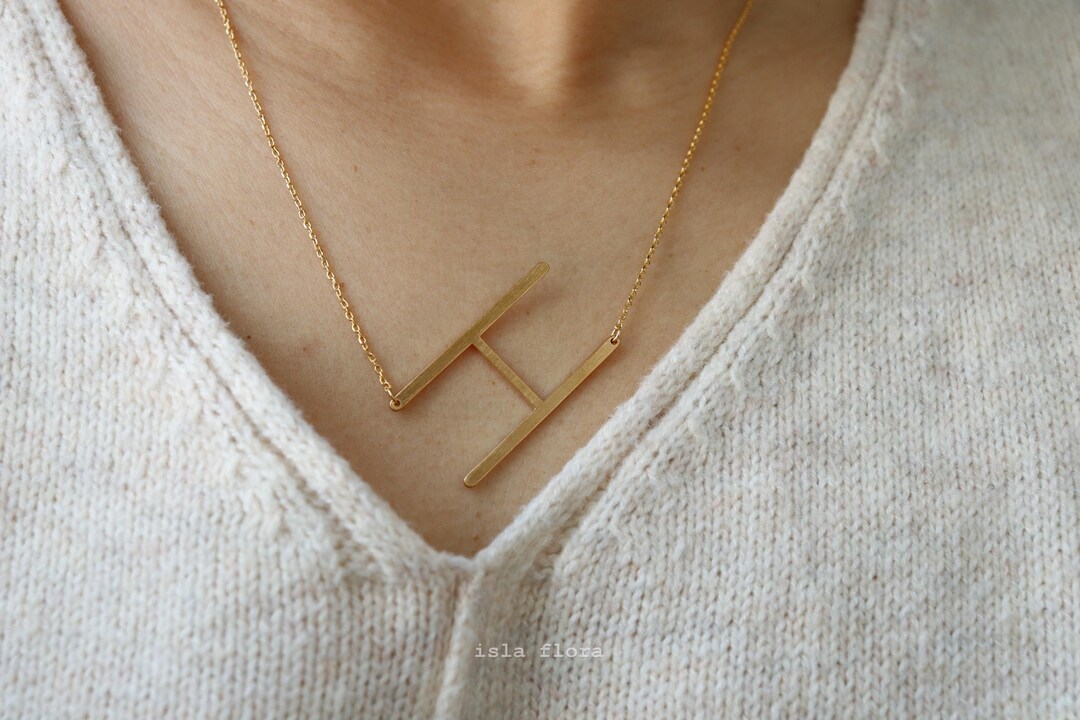 Statement Initial H Large Letter Necklace, Large Gold H Cutout Brushed ...