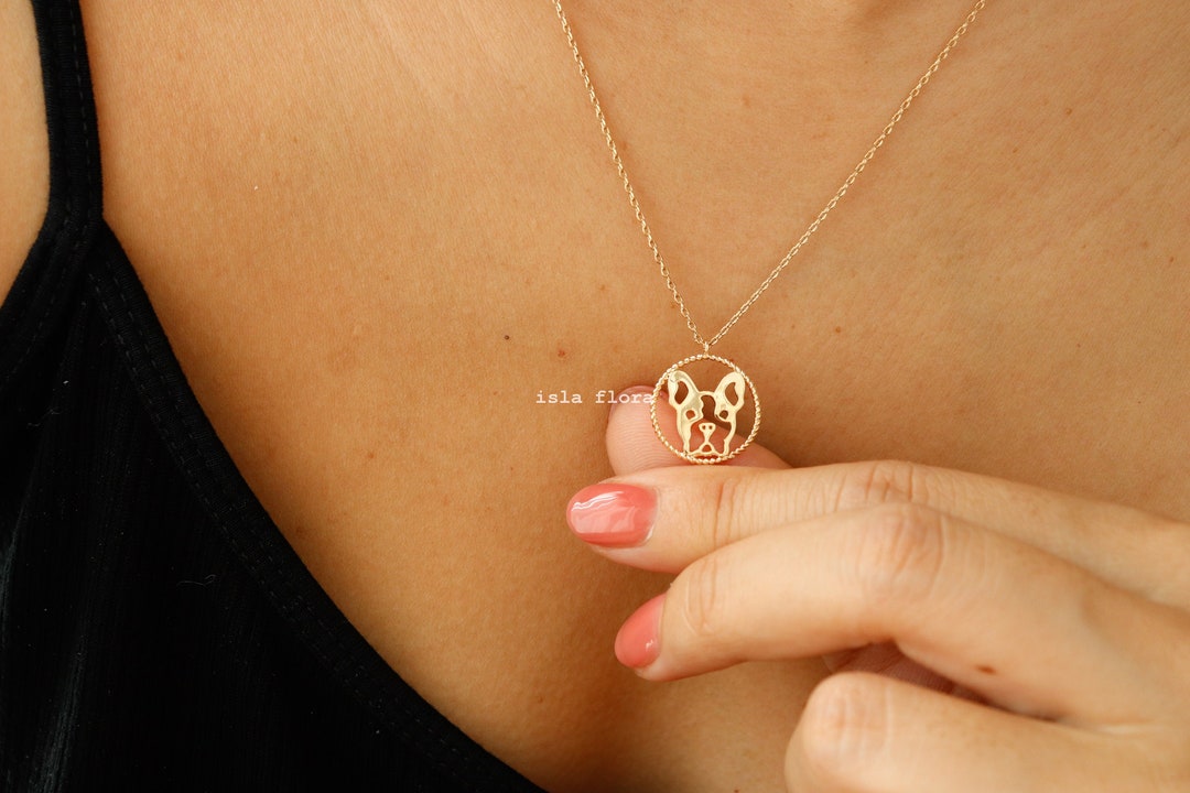 Love My Frenchie Necklace, Gold Dipped French Bulldog Face Cutout ...
