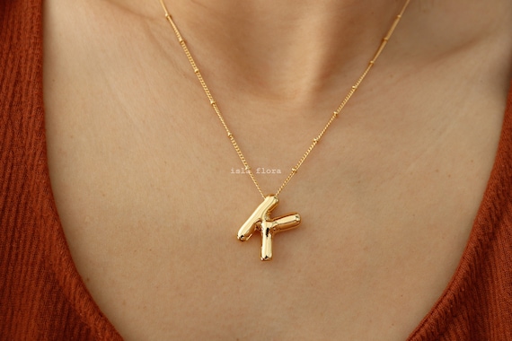 Chunky Letter K Necklace Gold Plated Satellite Chain Balloon Alphabet Pendant Personal Jewelry Cute Bridesmaid Bestie Gift Etsy