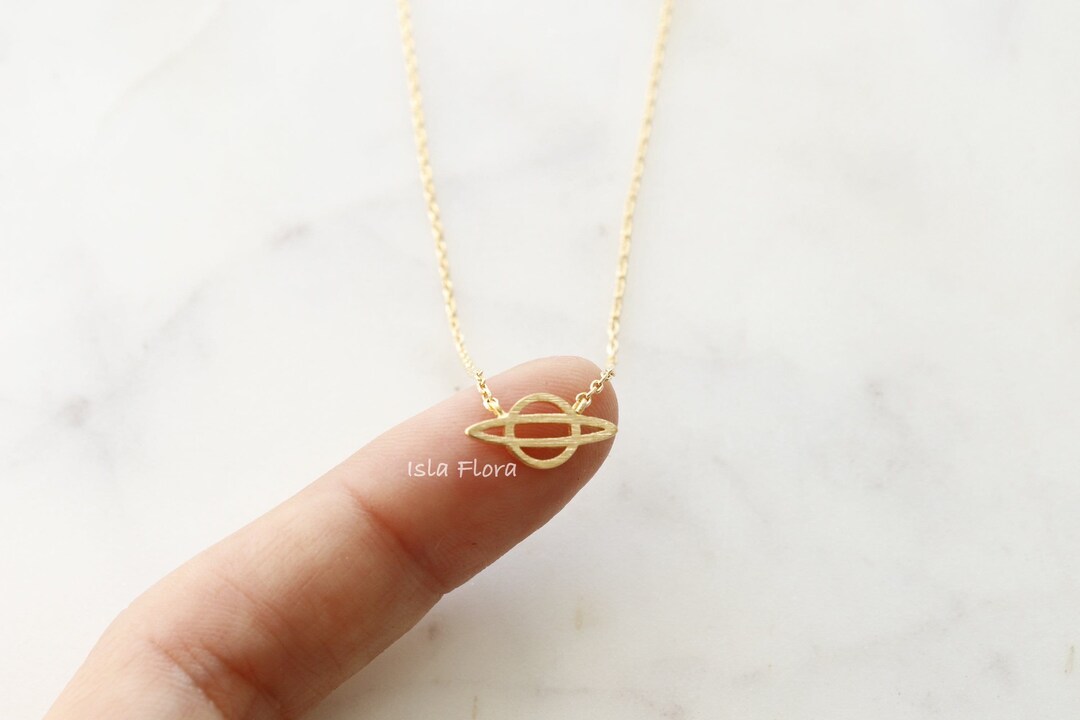 18k Gold Dipped Brushed Gold Saturn Planet Pendant Necklace, Love Space ...
