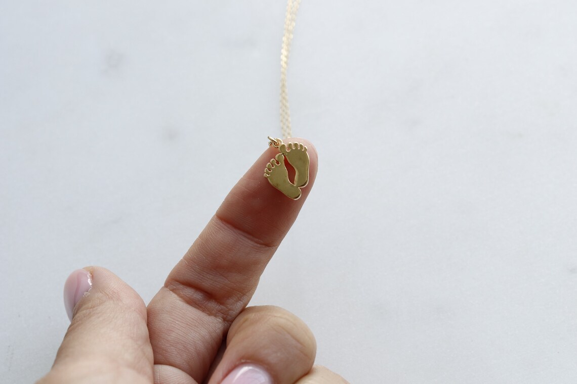 Dainty Cute Feet Pendant Necklace, Toes Precious Footprints, Gold ...