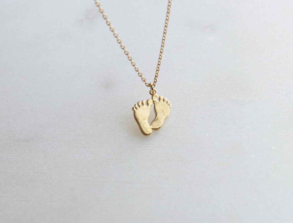 Dainty Cute Feet Pendant Necklace, Toes Precious Footprints, Gold ...